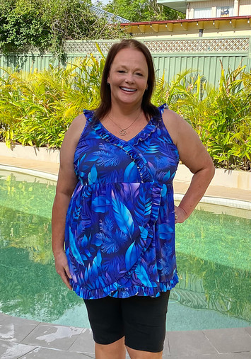 Plus Size Moody Tropical Blue Swim Dress Top | Curvaceous