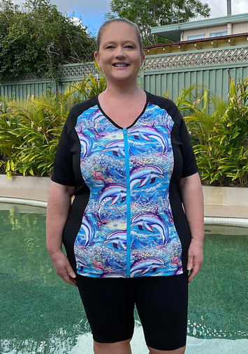 Plus Size Dolphin V Neck Swim Rashie | Curvaceous