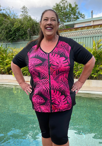 Plus Size Pink Palms V Neck Swim Rashie | Curvaceous
