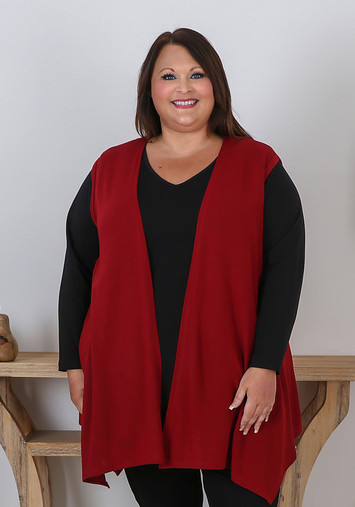 Plus Size Claret Vest With Pockets | Curvaceous