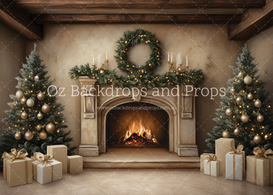Glittering Golden Fireplace - Oz Backdrops & Props Pty Ltd