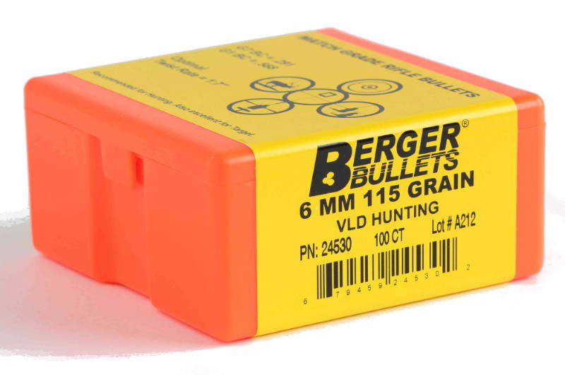 Berger VLD Hunting Bullets 6mm Caliber 115 Grain sample pack