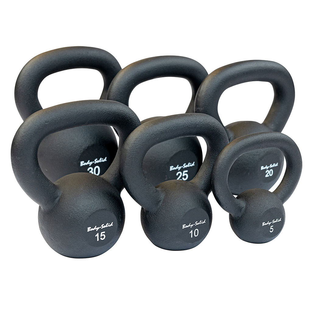 Body Solid 5 30 lb. Powder Coat Kettlebell Set with Rack