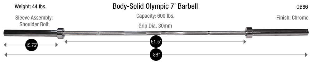 Body-Solid 7 ft. Olympic Barbell OB86 - Barbells