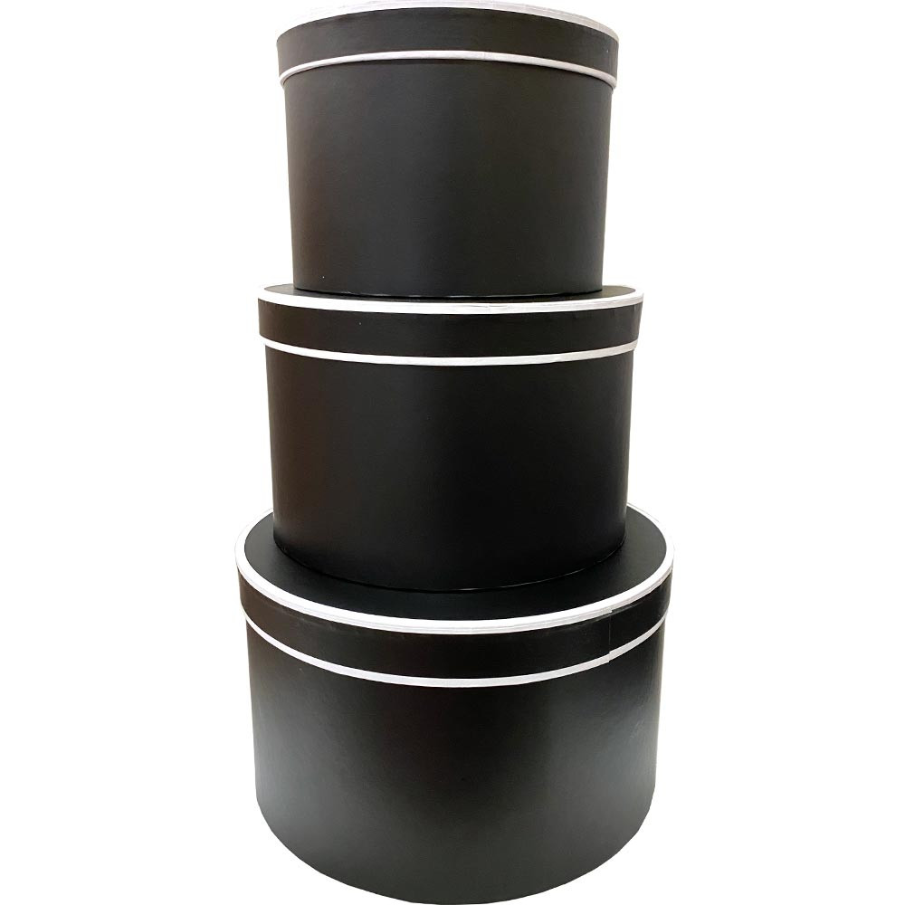 10" Designer Floral Round Box - Set of 3 - Black - LO Florist Supplies
