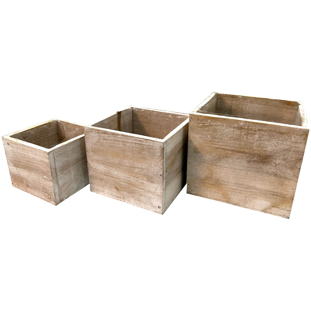 11" White Wash Round Wood Planter with Liner - LO Florist Supplies