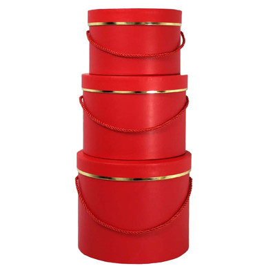 Red Round Floral Hat Box with Gold Accent - Set of 3 - LO Florist Supplies