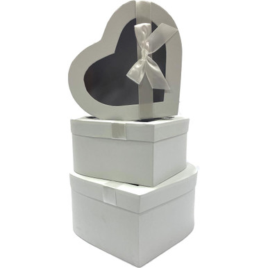 10" White Floral Heart Box with Window - Set of 3 - LO Florist Supplies