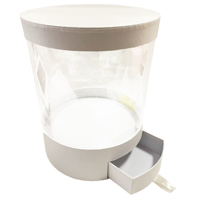 10.75" Clear Acetate Round Box with Drawer - White - LO Florist Supplies
