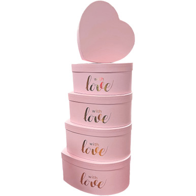 12.5" With Love Floral Heart Box - Set of 5 - Pink - LO Florist Supplies