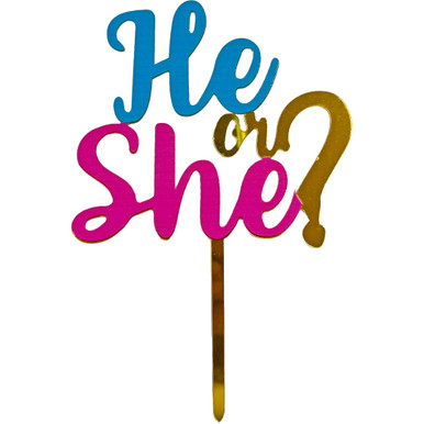 He or She? Topper - Acrylic Gold - LO Florist Supplies