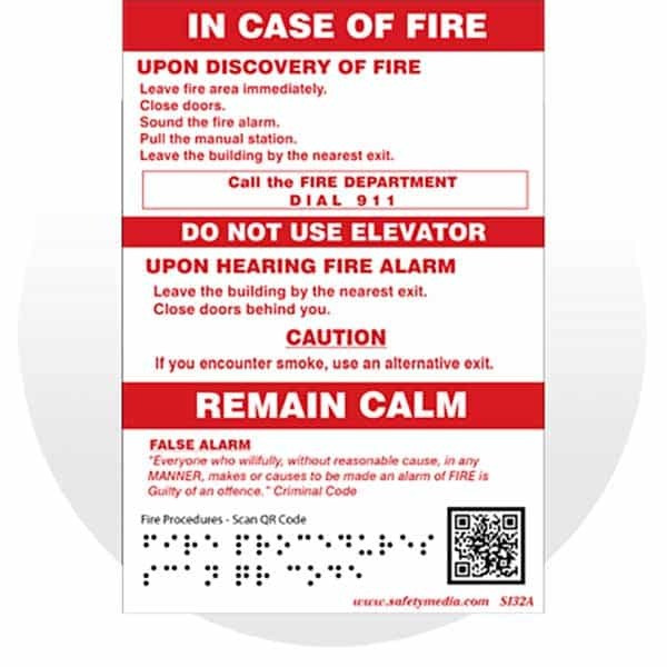 Wide Range of In Case of Fire signs.