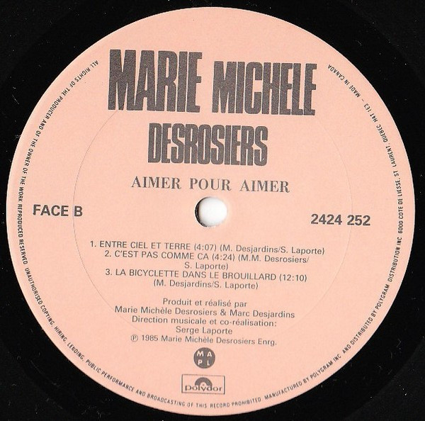 Marie-Michèle Desrosiers – Aimer Pour Aimer (LP used Canada 1985 VG+/VG)