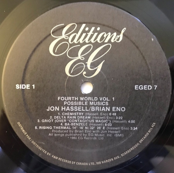 Jon Hassell - Fourth World Vol. 1 - Possible Musics (1980 EX/EX) - The ...