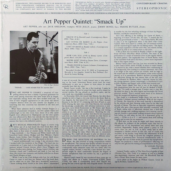Art Pepper Quintet - Smack Up (2024 Craft Contemporary Recorfs Acoustic ...