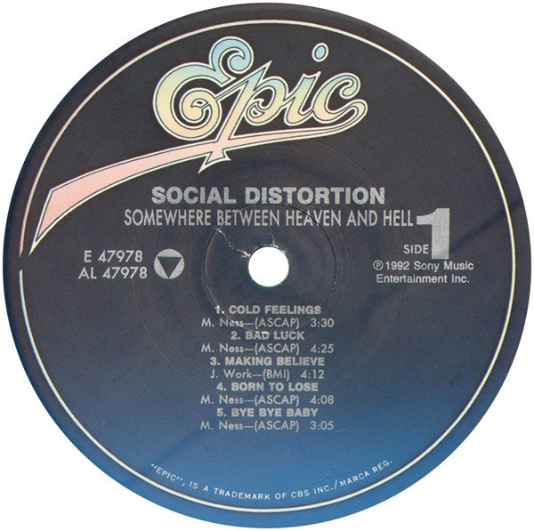 Social Distortion - Somewhere Between Heaven And Hell (1992 US EX/EX ...