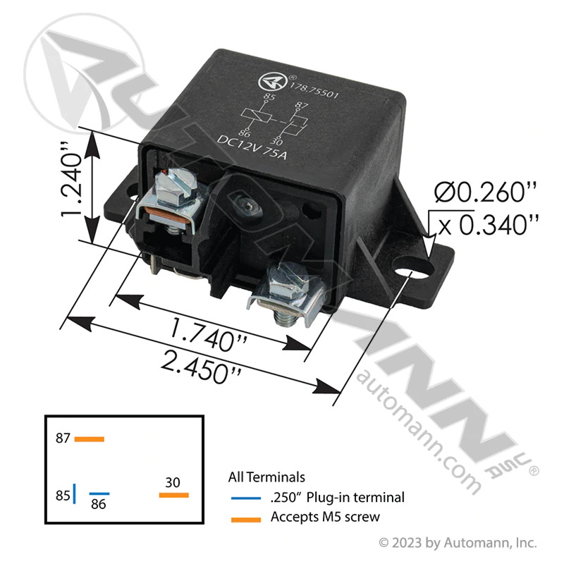 Automann 178.75501 Power Relay- 4 Pin, 12v, SPST, 75a- replaces Bosch 0 ...
