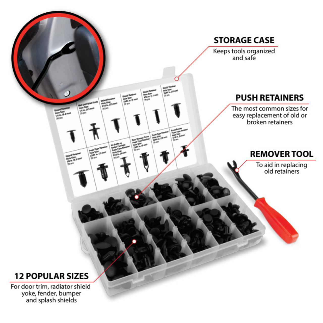 Performance Tool W5259 Push Pin Retainer Clip Assortment- 240 pcs