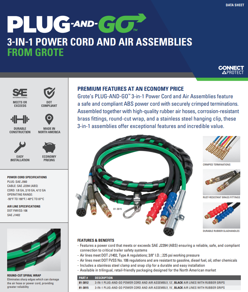 Grote 81-3015 Grote 81-3015 PLUG-AND-GO 3-IN-1, Trailer Air & Electric ...