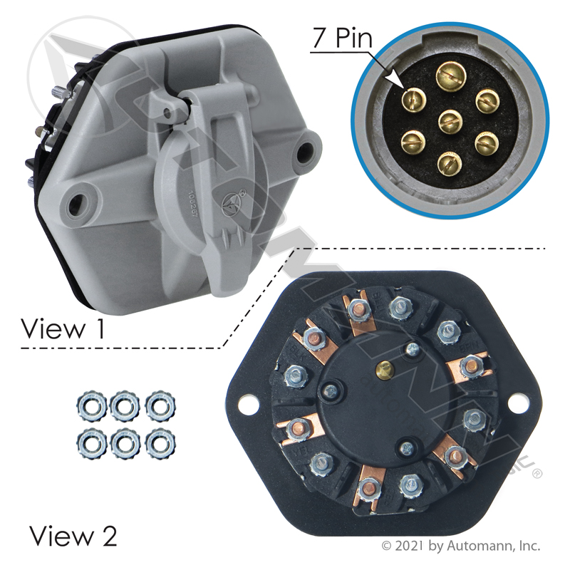 7-way Bull Nose Socket w/ 20A Circuit Breaker, Split Pin- Nylon