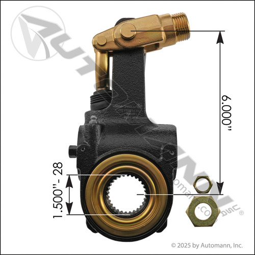 Gunite Type Automatic Slack Adjuster- 1.5"-28 Spline, 6" Arm- replaces ...