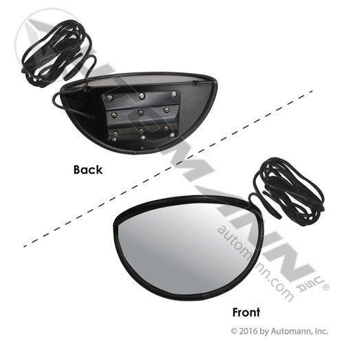 School Bus Cross View Convex Mirror- Black, Heated - Triple "R" Truck Parts