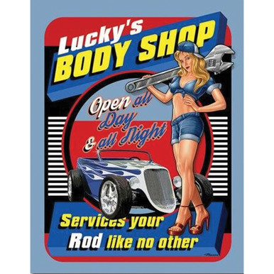 Lucky's Body Shop Metal Sign | Desperate Enterprises
