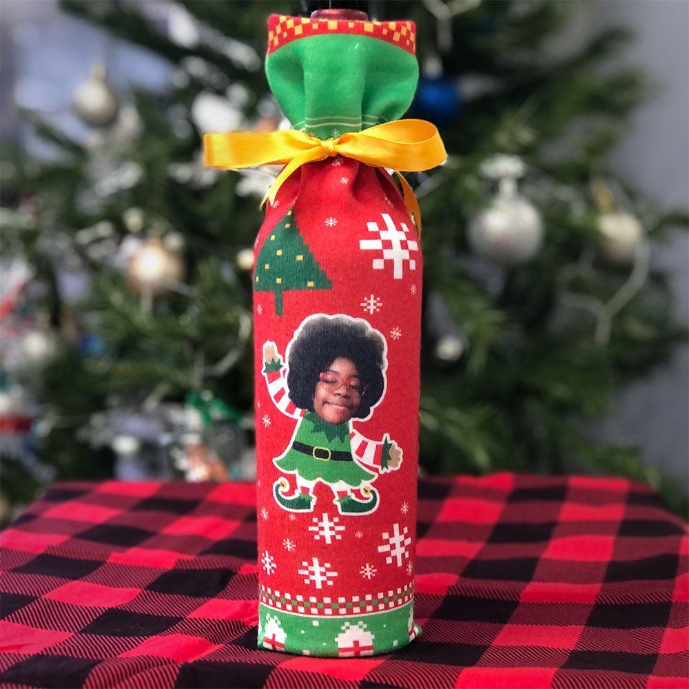 Little Miss Elfie Selfie Custom Wine Sock Starring Your Face