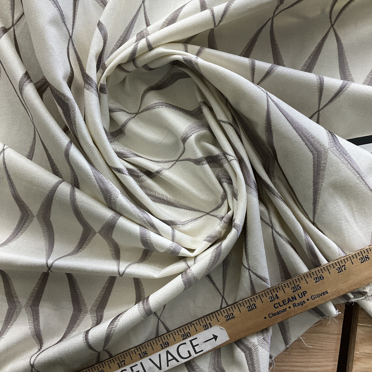 Astoria in Grey | Embroidered Fabric | Grey / Off White Diamond Design ...