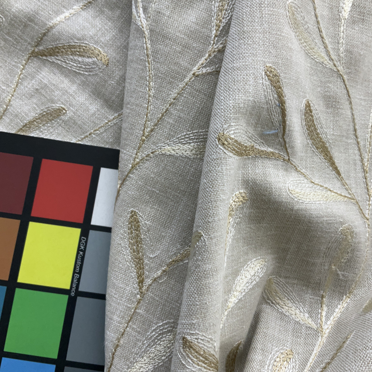 Tangle in Oat | Embroidered Drapery Fabric | Beige Tan Leafy Vines ...
