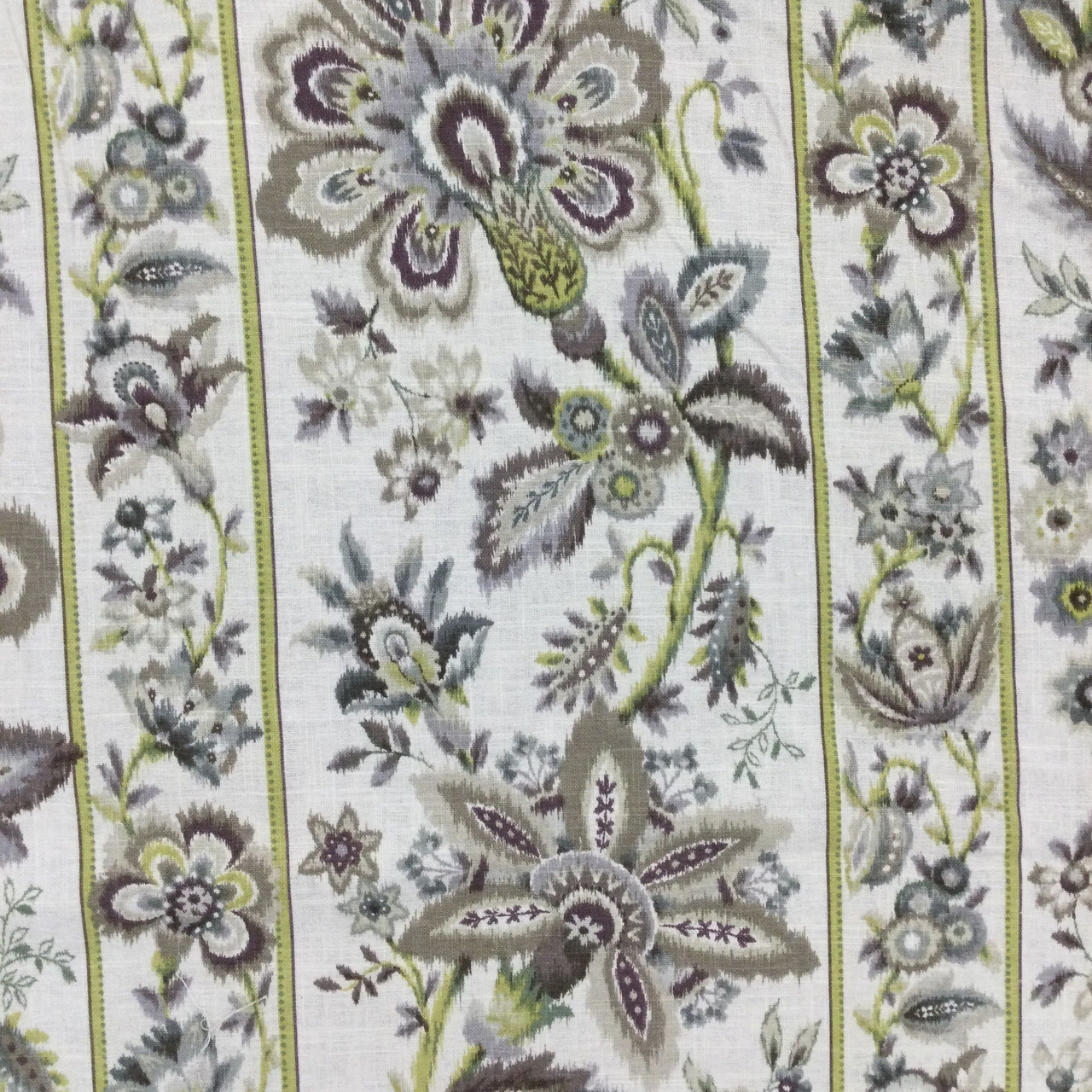 Satin Stitch in Putty | Ikat Striped Floral in Green / Taupe / Off ...