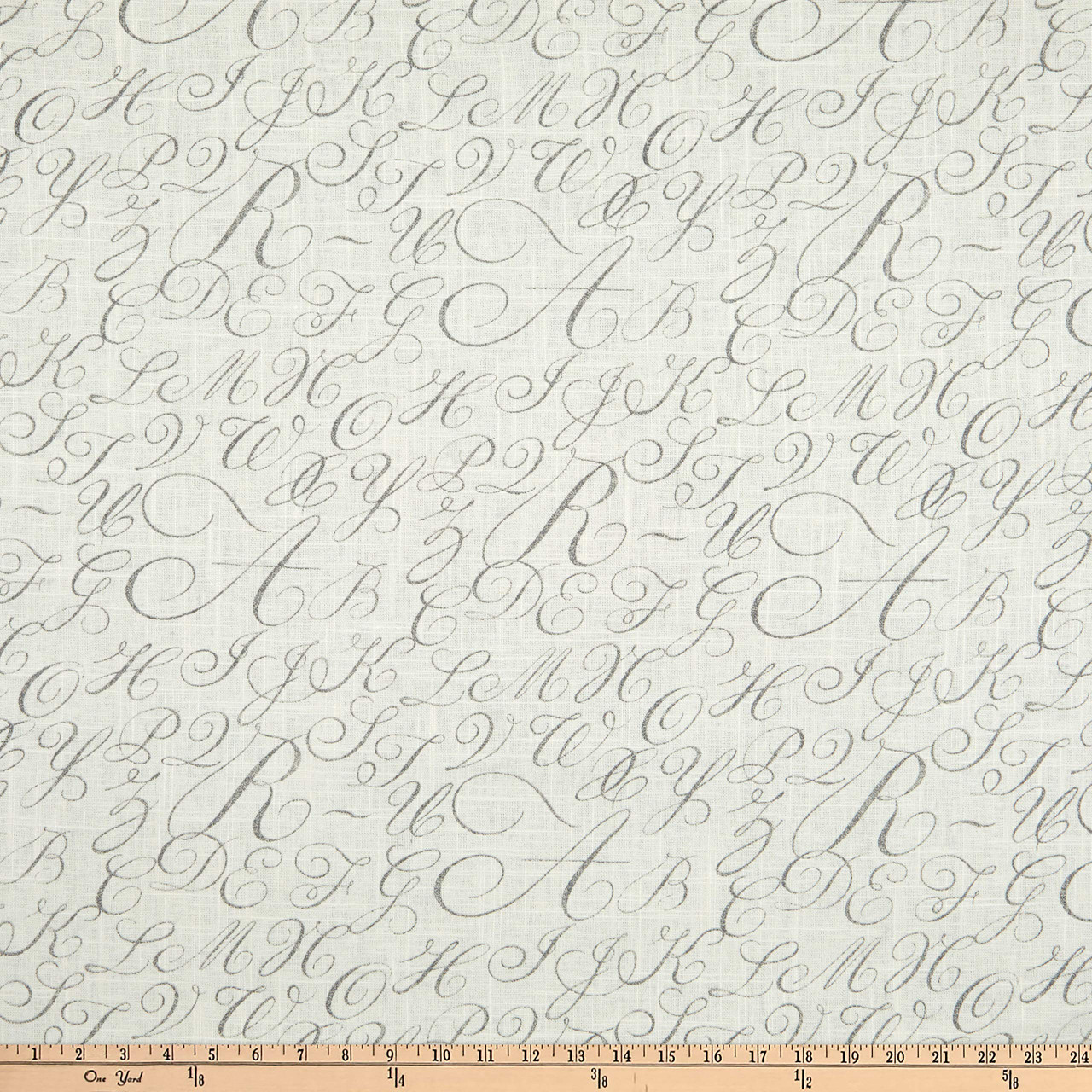 Waverly Cursive Caps Linen Silver | Medium/Heavyweight Linen Fabric ...