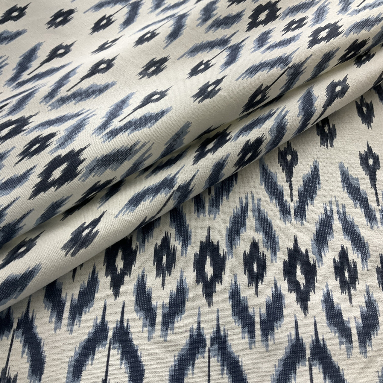 Laura And Kiran Garland Ikat Print Blues Medium Weight Duck Fabric