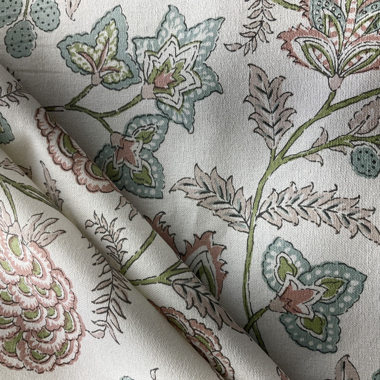 Laura And Kiran Malabar Print Duck Coralaqua Medium Weight Duck Fabric