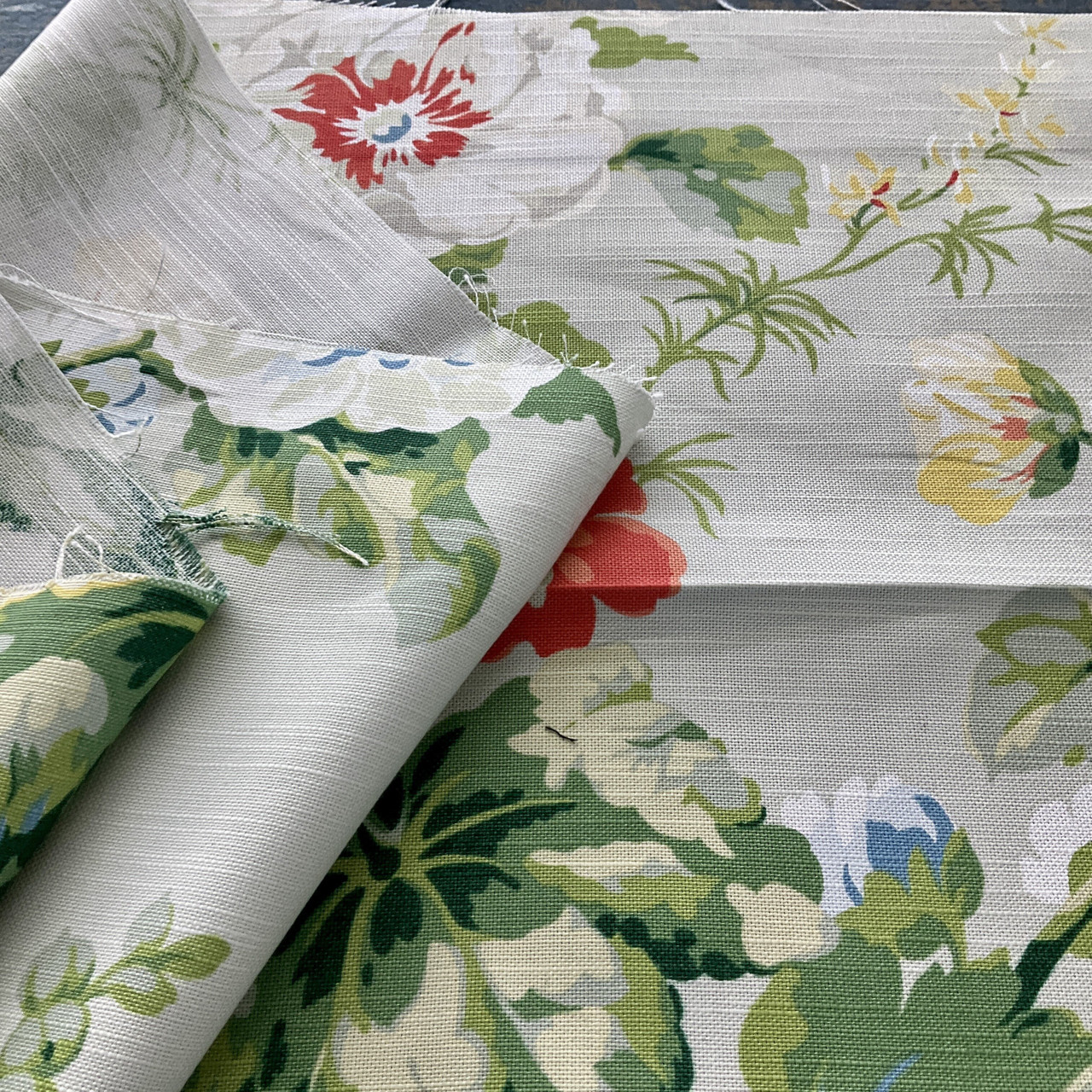 Poppy Waverly Alcea Floral Slub Duck Poppy Medium Weight Duck Fabric