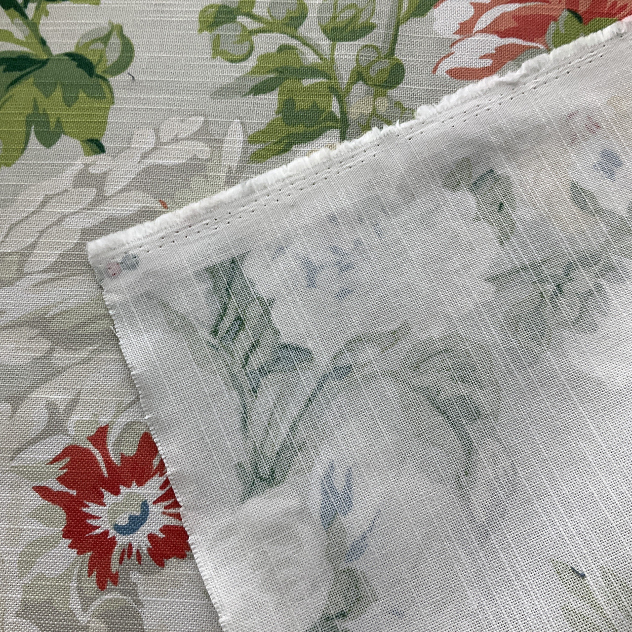 Poppy Waverly Alcea Floral Slub Duck Poppy Medium Weight Duck Fabric
