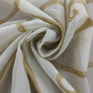 Gold Scroll on White Sheer Drapery Fabric Allover Print 100 Polyester Drapery Home Decor By The Yard 54 Inch Wide Fabric Warehouse