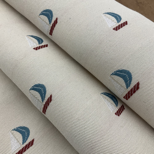 Sail Boat Fabric | Skipper on cream | Nautical Upholstery Fabric ...