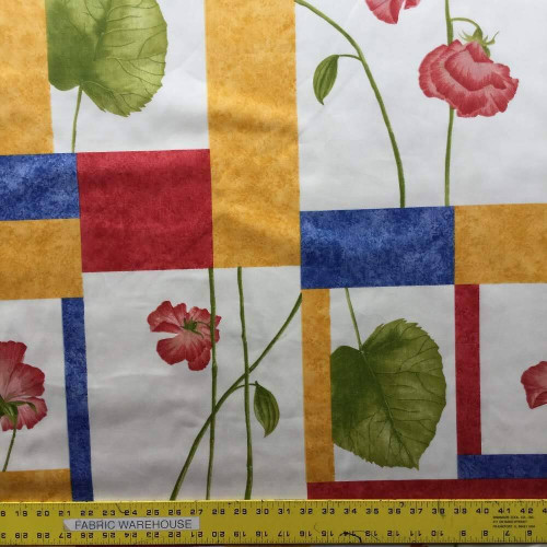 Color Blocked with Flowers and Foliage Drapery Fabric | 54 Wide | By ...