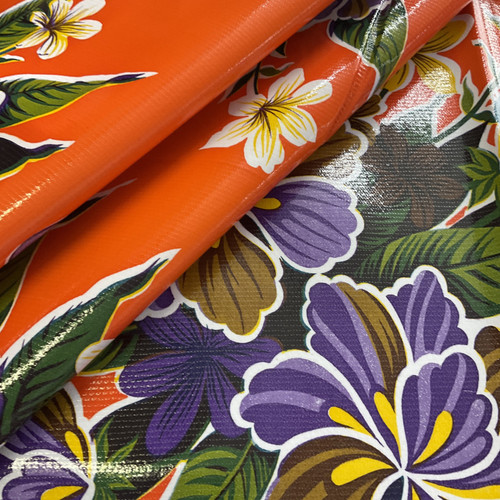 Oilcloth Hibiscus Orange | Heavyweight Oilcloth Fabric | Home Decor ...