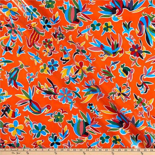 Oilcloth Aztec Inspired Orange | Heavyweight Oilcloth Fabric | Home ...