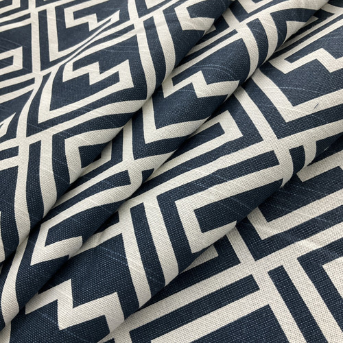 Navy and off white geometric maze pattern - Fabric Warehouse
