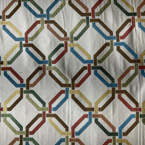 Linky in Multi | Upholstery Fabric | Hexagon Lattice in Orange / Green ...