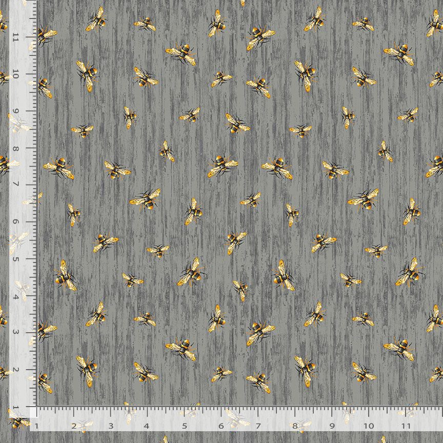 Timeless Treasures Honeybee Farm - Flying Bees on Wood Texture - Slate ...