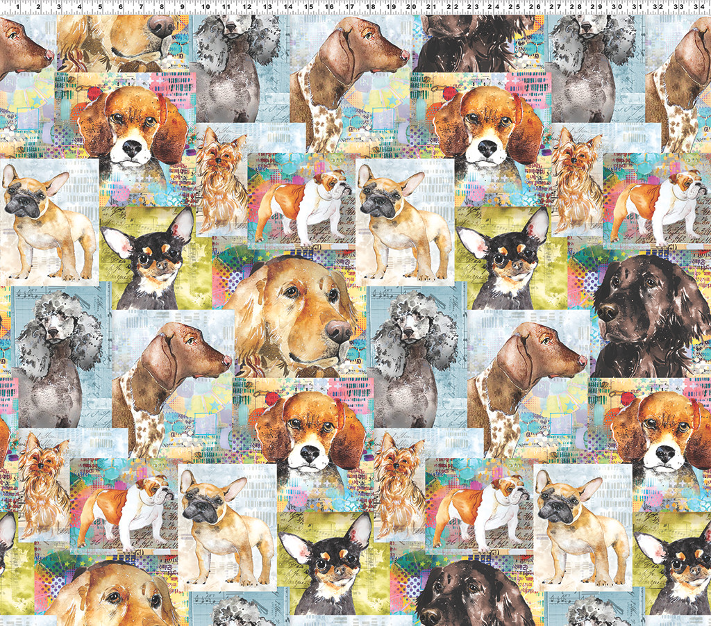 Clothworks Best Friends Y4281-55 Digital Collage Dog Breeds Multi Color ...
