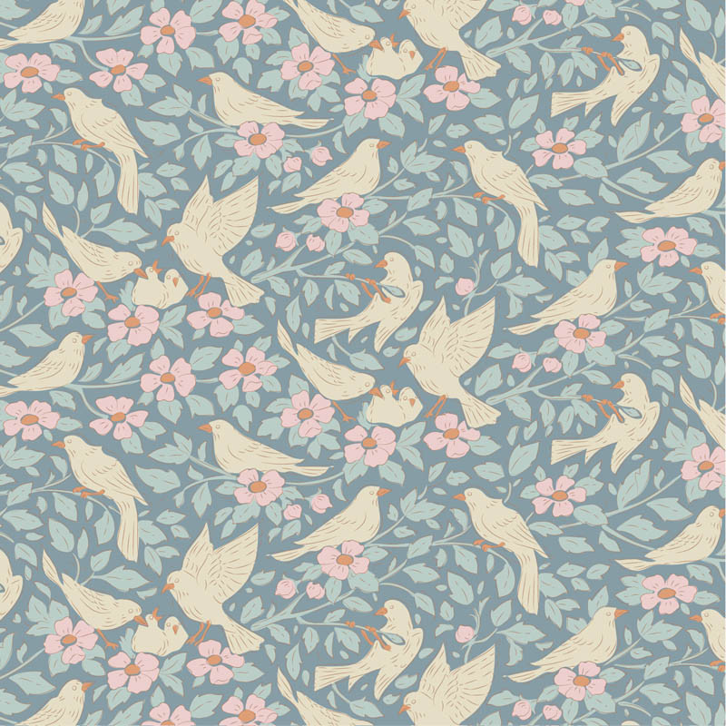 Tilda Songbird 100651 Ava Blue Songbirds Floral | SOLD BY THE HALF-YARD ...