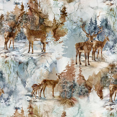 Northcott Highland View DP27586-10 White Multi Deer Forest Digital ...