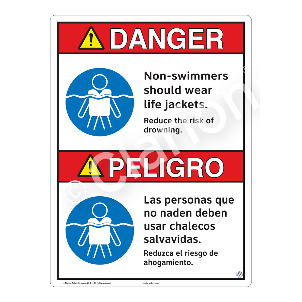 Non-Swimmers Wear Life Jacket Signs | Clarion Safety Systems