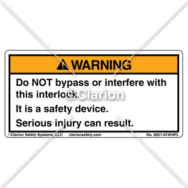 Warning/Do Not Bypass (8551-01WHPL) label