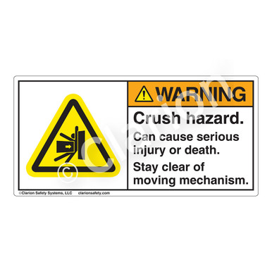 Warning/Crush Hazard (H5013-UFWH) Label